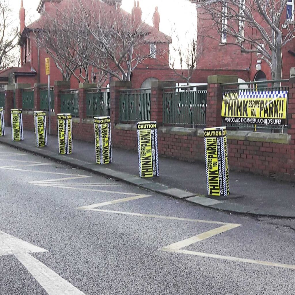 CAUTION Safety Road Sign Bollard Covers - Signs2Schools