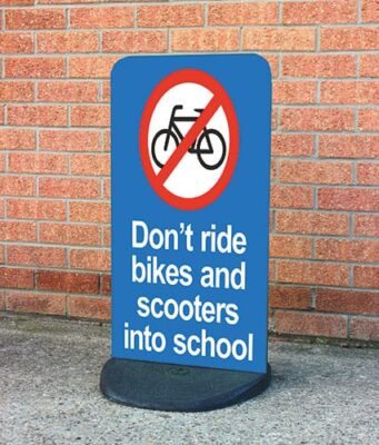 Don't Ride Bikes and Scooters into School Eco Flex Pavement Sign ...